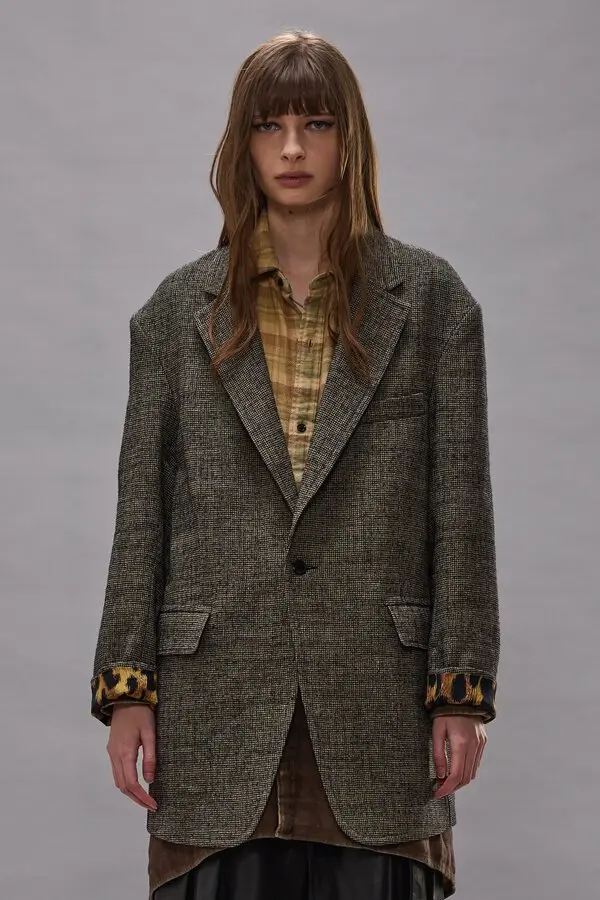 R13 Oversized Ragged Blazer With Combo Sleeve Lining