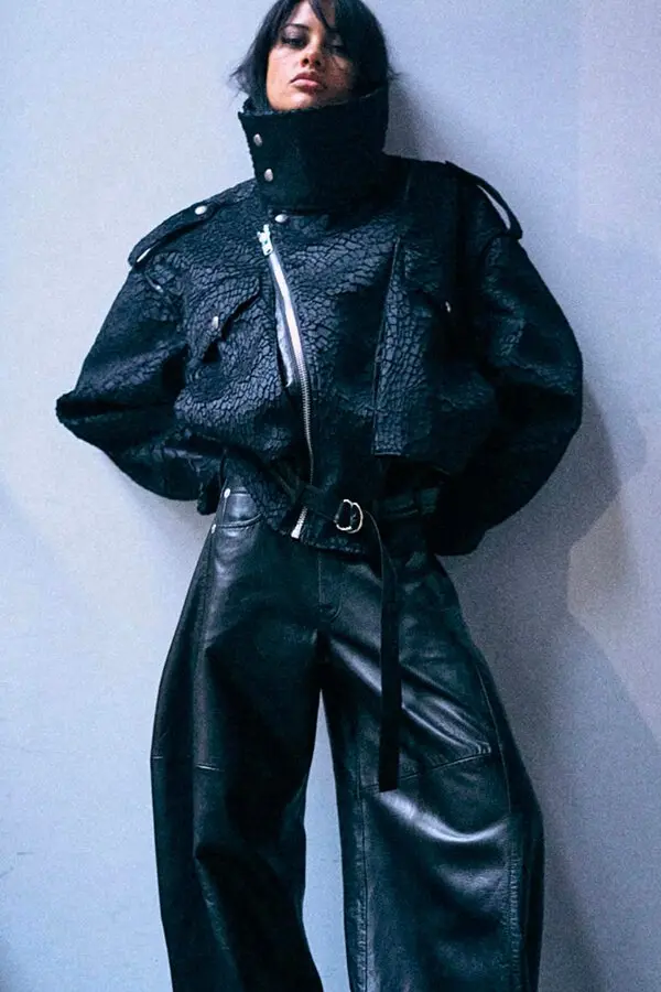 R13 Boyfriend Moto Jacket With Funnel Neck