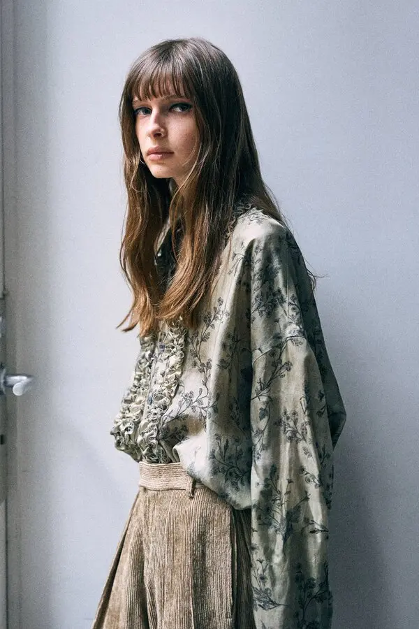 R13 Drop Neck Ruffle Shirt