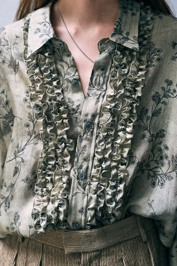 R13 Drop Neck Ruffle Shirt