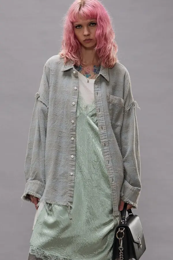 R13 Shredded Seam Drop Neck Shirt - Multi