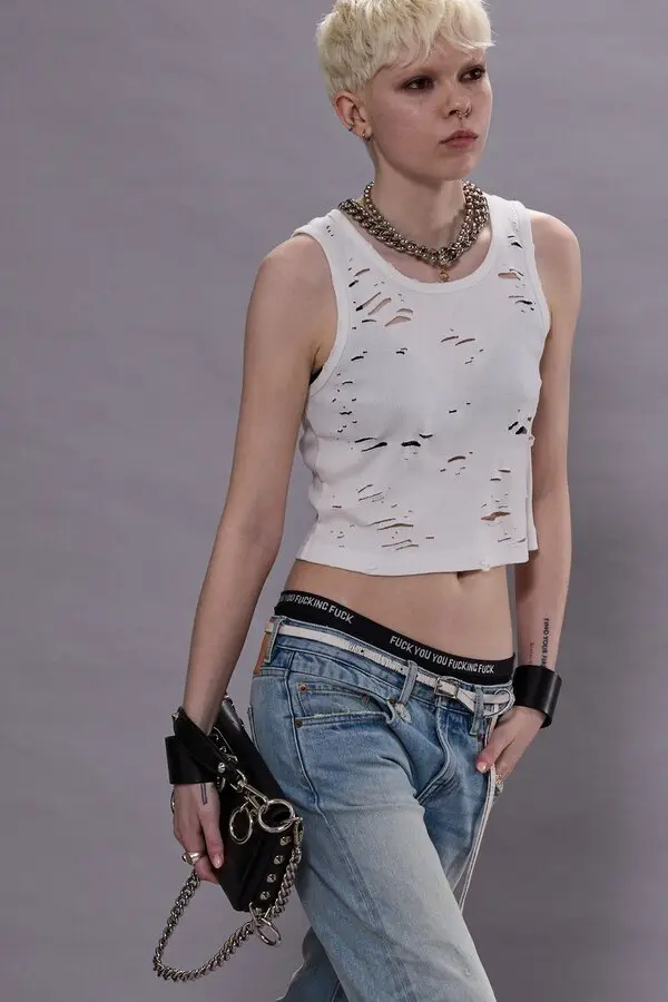 R13 Distressed Tank - Ecru