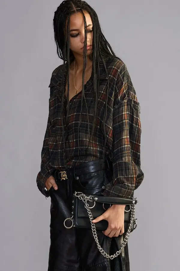 R13 Reversible Shredded Seam Drop Neck Shirt - Multi