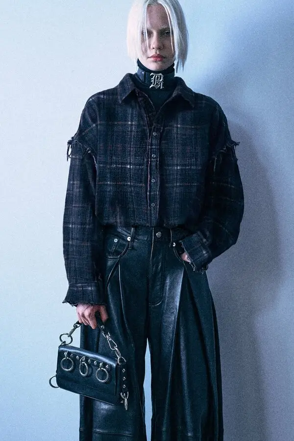 R13 Reversible Shredded Seam Drop Neck Shirt