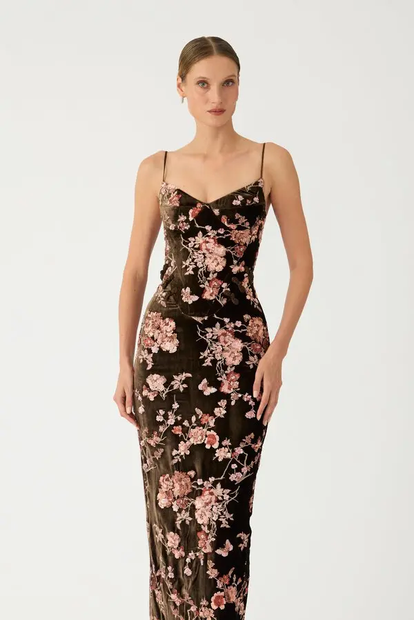SAU LEE Rosella Embroidered Gown