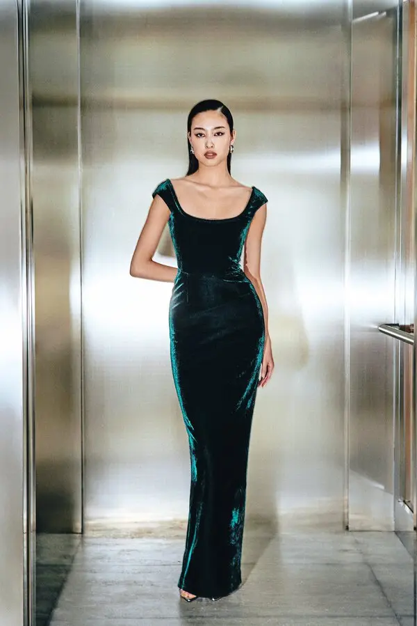 SAU LEE Brooke Velvet Gown - Emerald