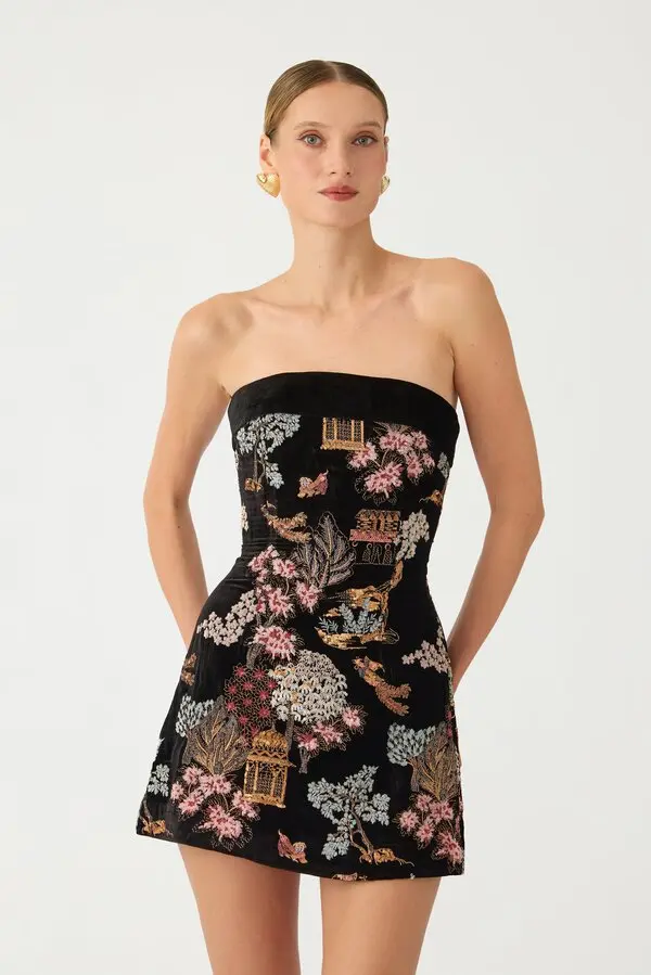 SAU LEE Jodie Embroidered Mini Dress