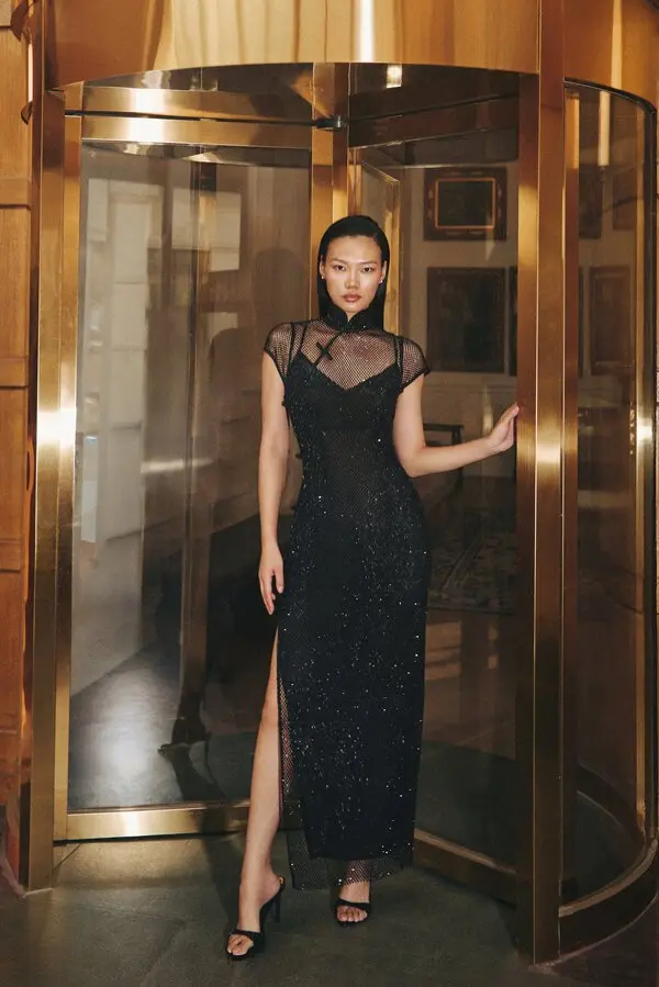 SAU LEE Ann Crystal Dress - Black