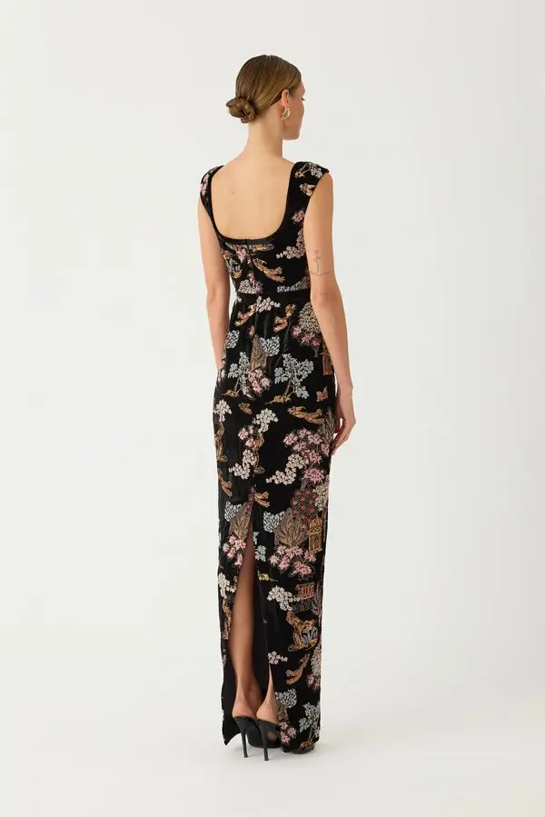 SAU LEE Brooke Embroidered Gown - Black Multi
