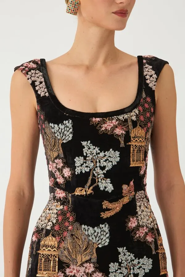 SAU LEE Brooke Embroidered Gown - Black Multi