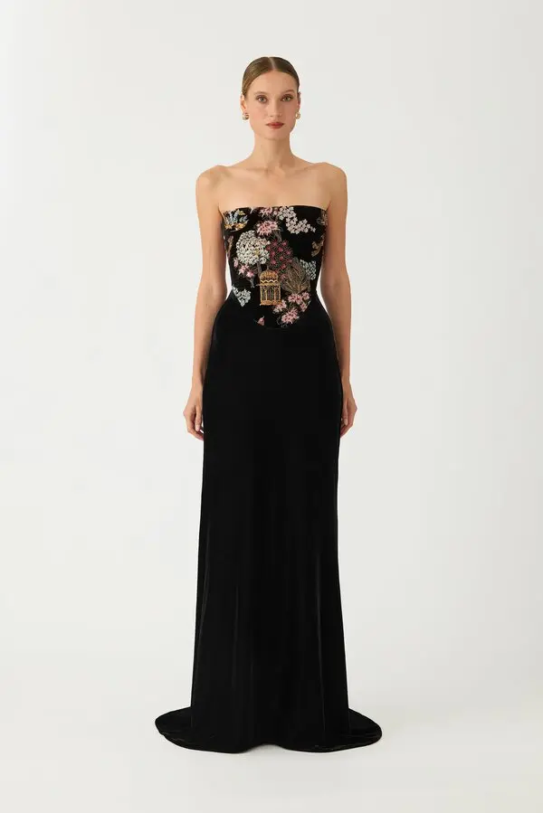 SAU LEE Isha Velvet Gown