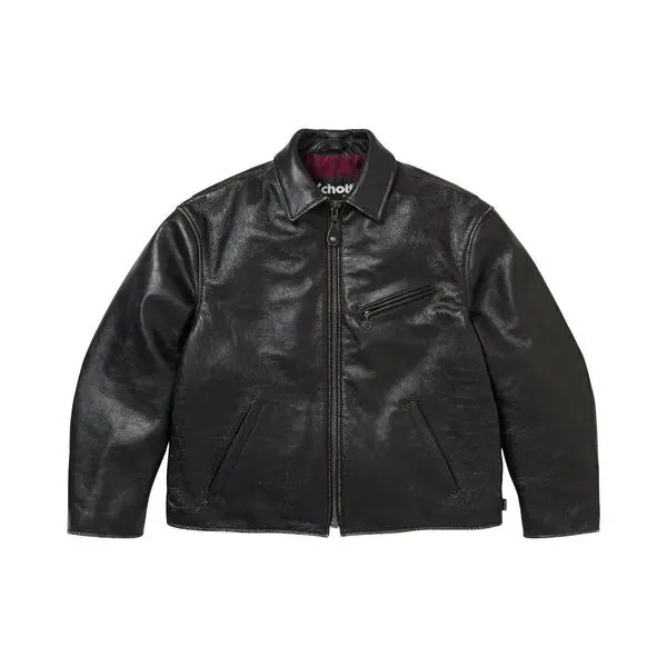 Supreme X Schott Distressed Leather Jacket - Black