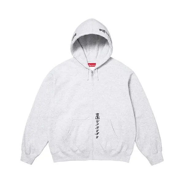 Supreme God Over Money Zip Up Hooded Sweatshirt 'ash