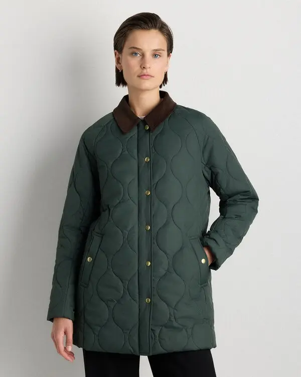 Quince Featherless Quilted Hooded Long Puffer Jacket - Verdant Pine