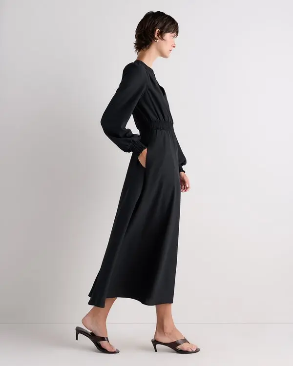 Quince Matte Crepe Long Sleeve Midi Dress - True Black