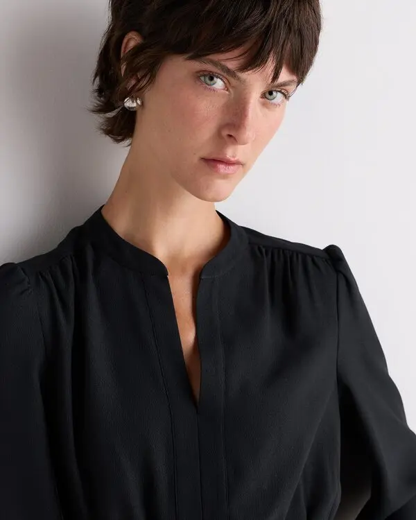 Quince Matte Crepe Long Sleeve Midi Dress - True Black