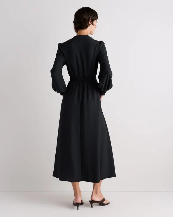 Quince Matte Crepe Long Sleeve Midi Dress - True Black