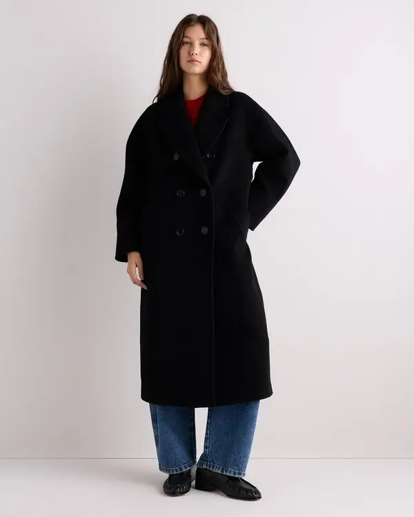 Quince Wool Cashmere Double-breasted Belted Long Coat - Black
