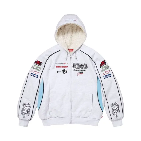 Supreme Racing Lined Zip Up Hooded Sweatshirt 'ash