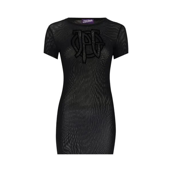 JEAN PAUL GAULTIER Mesh Tee Dress With "jpg Logo" Flock
