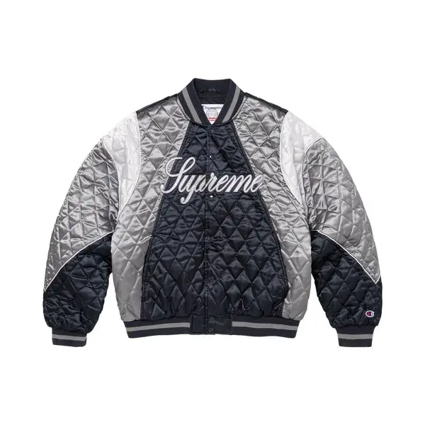 Supreme X Champion Quilted Satin Varsity Jacket 'navy