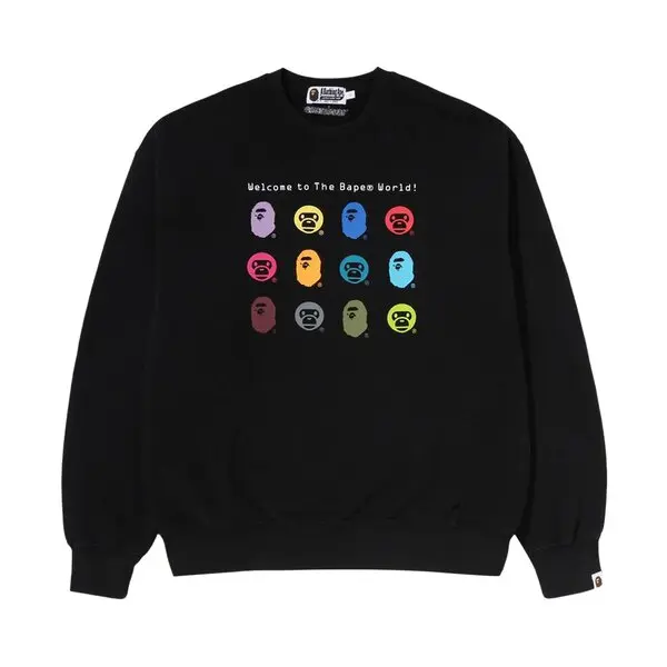 A BATHING APE Heavy Washed Multi Milo Logo Relaxed Fit Crewneck Sweatshirt - Black