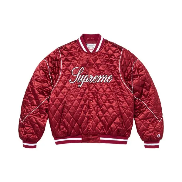Supreme X Champion Quilted Satin Varsity Jacket 'dark