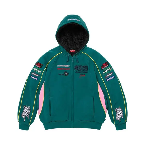 Supreme Racing Lined Zip Up Hooded Sweatshirt 'dark