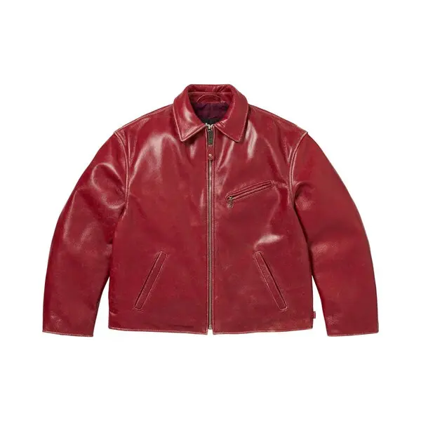 Supreme X Schott Distressed Leather Jacket - Red