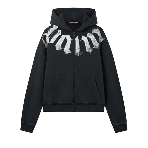Palm Angels Big Neck Logo Zip Loose Hoodie /off White