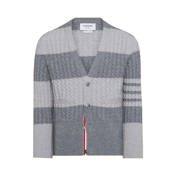 Thom Browne 4 Bar Stripe Classic Neck Cardigan 'tonal - Grey