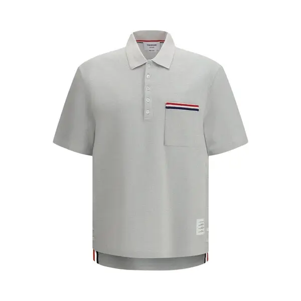 Thom Browne Pocket Rwb Embroidery Textured Short-sleeve Polo 'pale - Grey