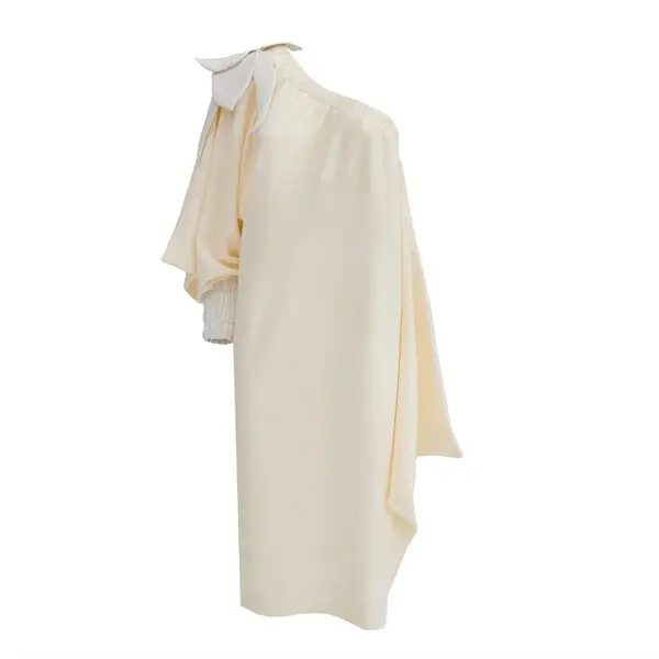 JULIA ALLERT Neutrals Cocktail One-shoulder Midi Dress Ecru