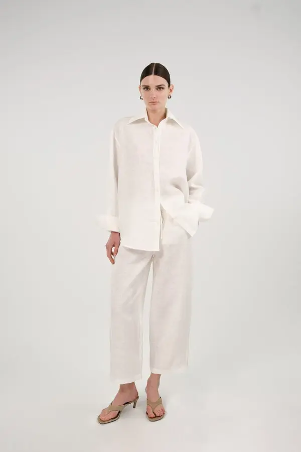 NOCTURNE Neutrals Linen Drawstring Trousers