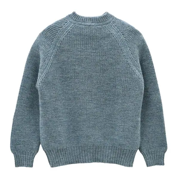 OUBAS Blue / Grey The Olann British Wool Crew Neck Sweater In Slate Blue