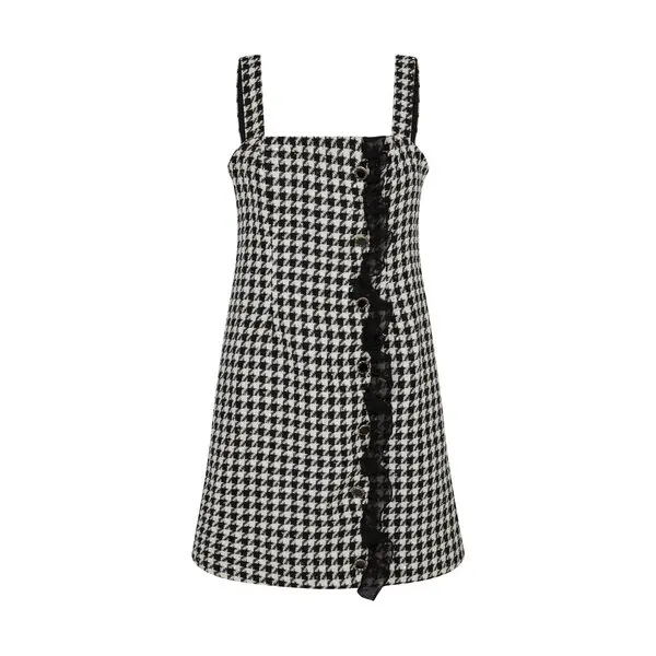 SOUR FIGS Black / White Sequined Houndstooth Bouclé-knit Mini Dress In Black And White