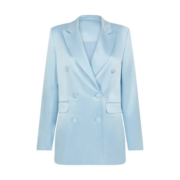 SOUR FIGS Satin Double-breasted Blazer Jacket In Baby - Blue