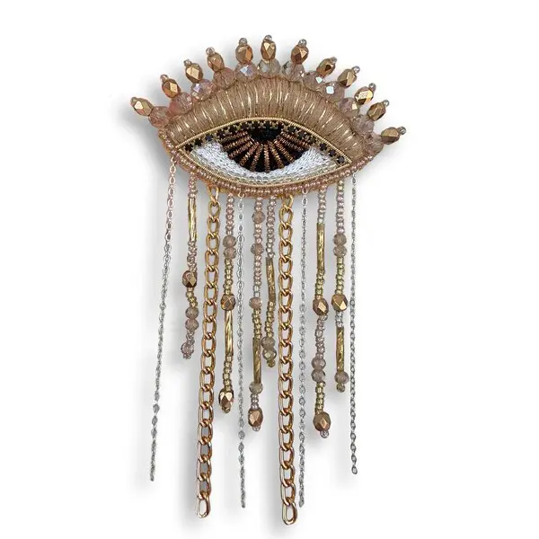 VETKA Neutrals Talisman Eye Brooch With Fringe- Golden Gaze - Yellow