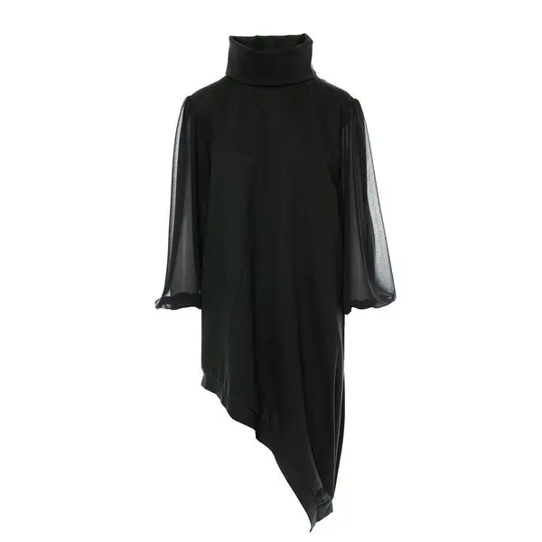 SILVIA SERBAN Asymmetrical Dress With Transparent Sleeves & Detachable Collar