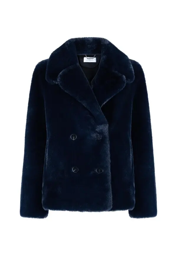 ISSY LONDON Philippa Peacoat Vegan Faux Suede & Shearling Midnight - Blue