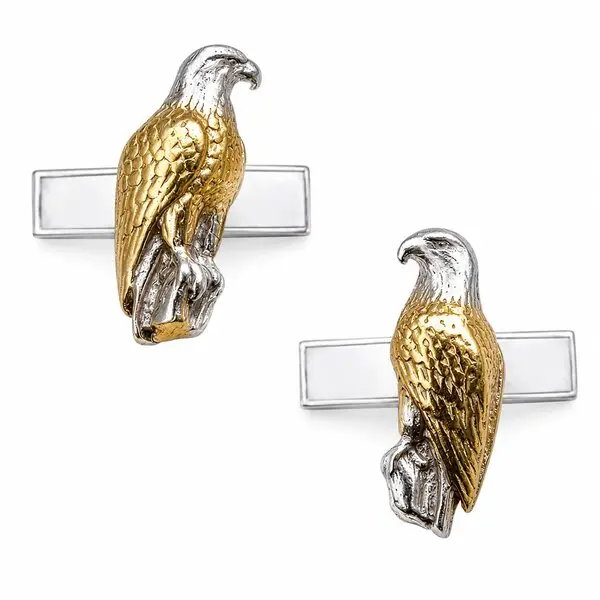 SIMON KEMP JEWELLERS Bald Eagle Cufflinks Eighteen Carat Gold On Solid Sterling Recycled - Silver
