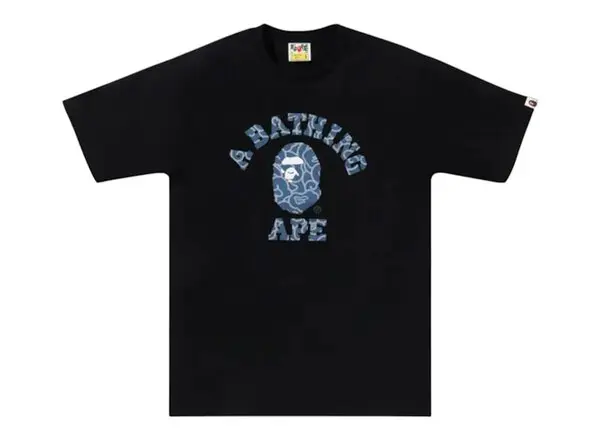 A BATHING APE Japanese Cloud Camo College Tee Shirt - Black
