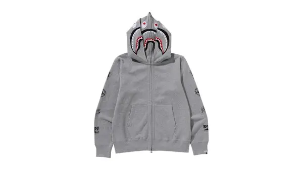 A BATHING APE Us Double Shark Full Zip Hoodie - Gray
