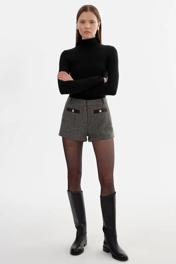LAMARQUE Amrita Herringbone Mini Shorts - Grey/black