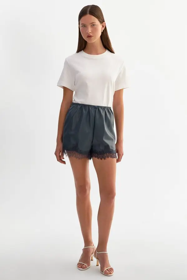 LAMARQUE Farah Lace Trim Faux Leather Shorts - Graphite