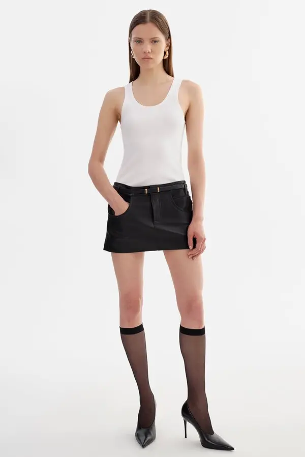 LAMARQUE Amara Leather Mini Skirt - Black