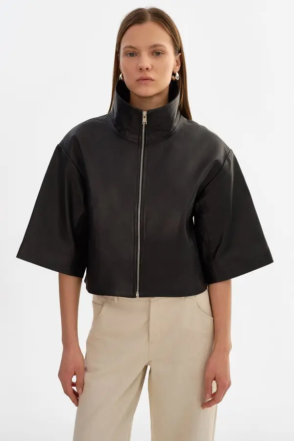 LAMARQUE Elin Funnel Neck Leather Jacket - One-color