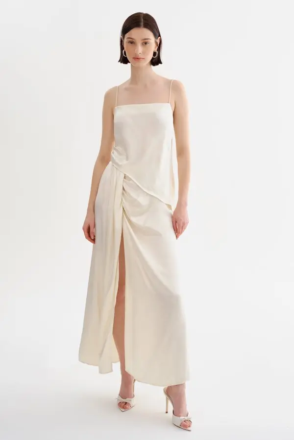 LAMARQUE Felipa Satin Draped Maxi Skirt
