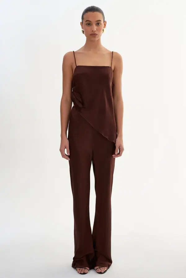 LAMARQUE Emile Bias Cut Pull-on Satin Pants - Brown