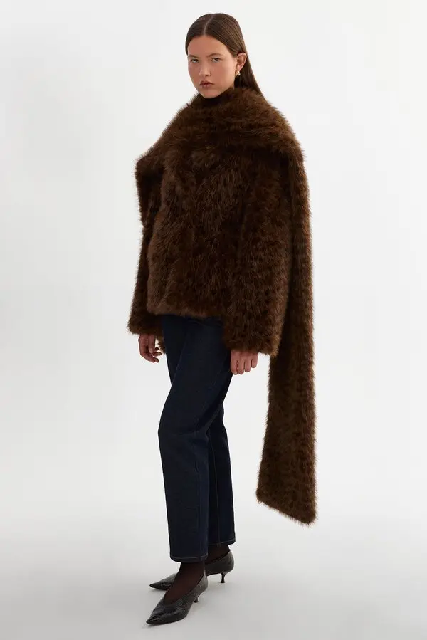 LAMARQUE Haris Oversized Faux Fur Scarf - Brown Leopard